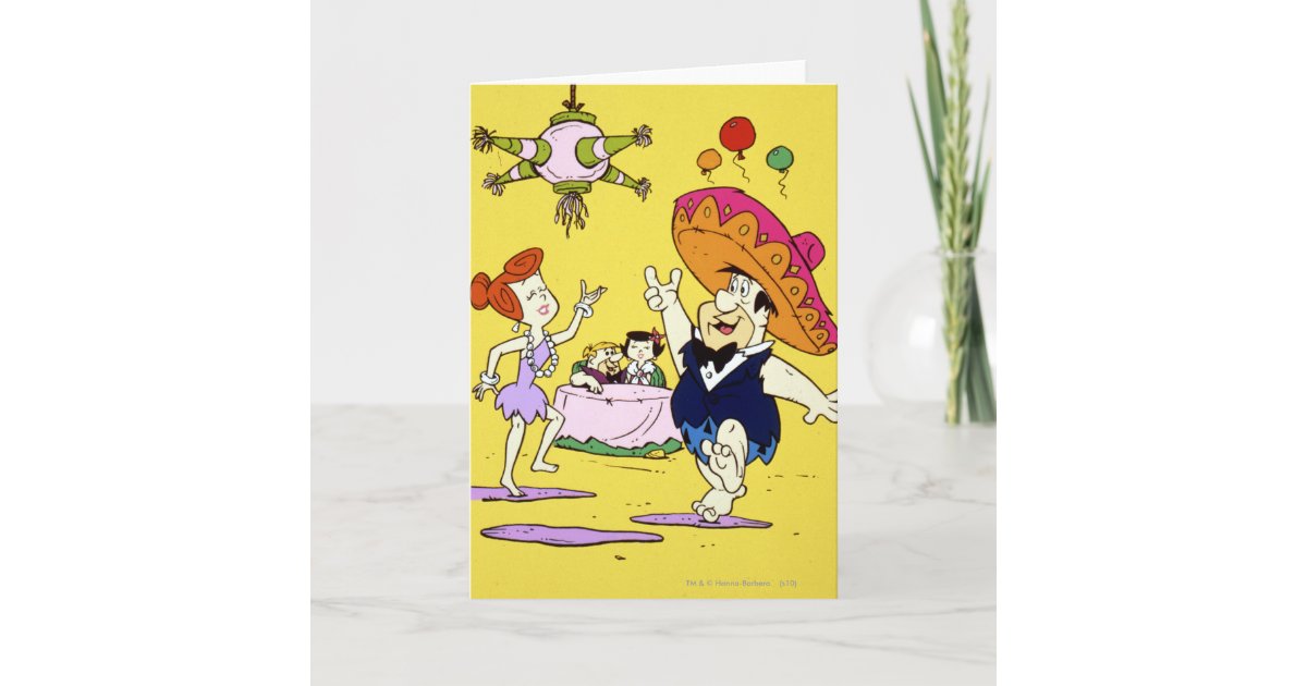 Fred Flintstone Wilma Barney En Betty Fiesta Kaart Zazzle Nl