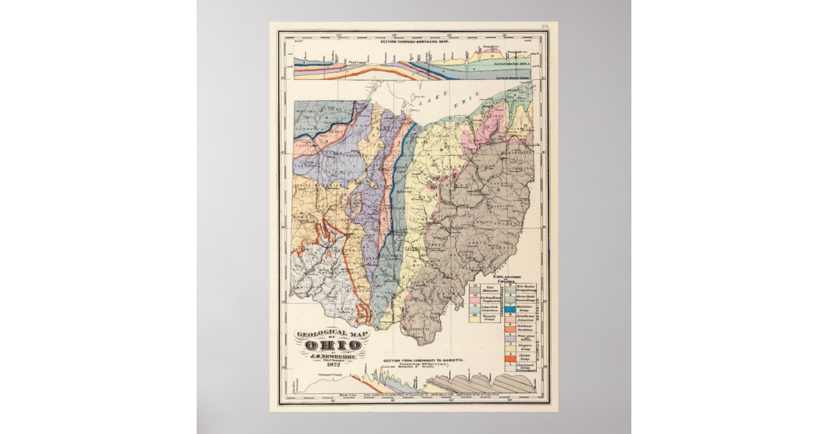 geologische kaart van Ohio (1872) Poster | Zazzle.nl