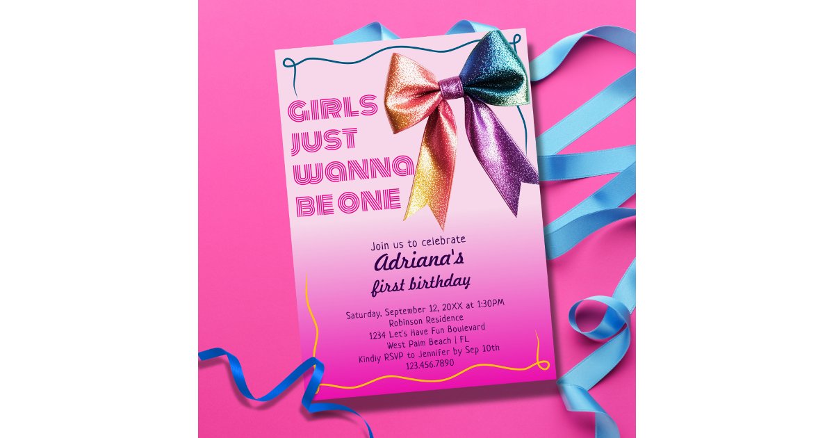 Girls Just Wanna Be One 80s 90s 1st Birthday Party Kaart | Zazzle.nl