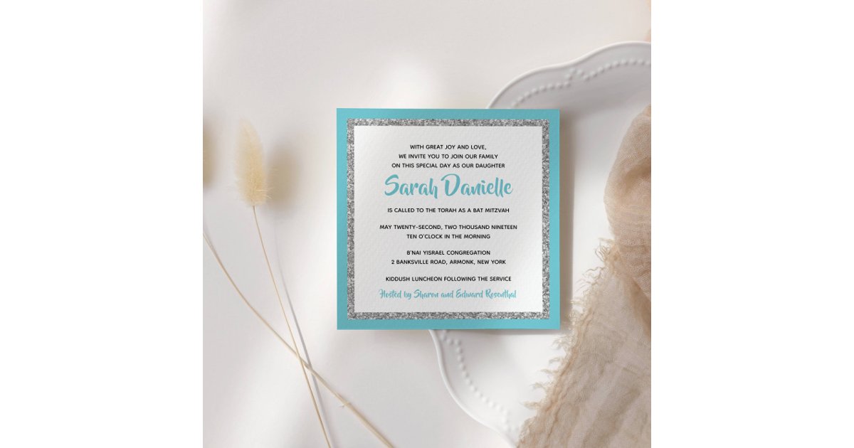 Glittery Bat Mitswa Licht Blauw en Zilver Kaart | Zazzle.nl