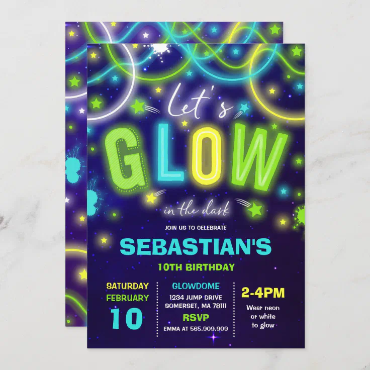 Glow Birthday Invitation Neon Glow Dance Party Kaart | Zazzle.nl