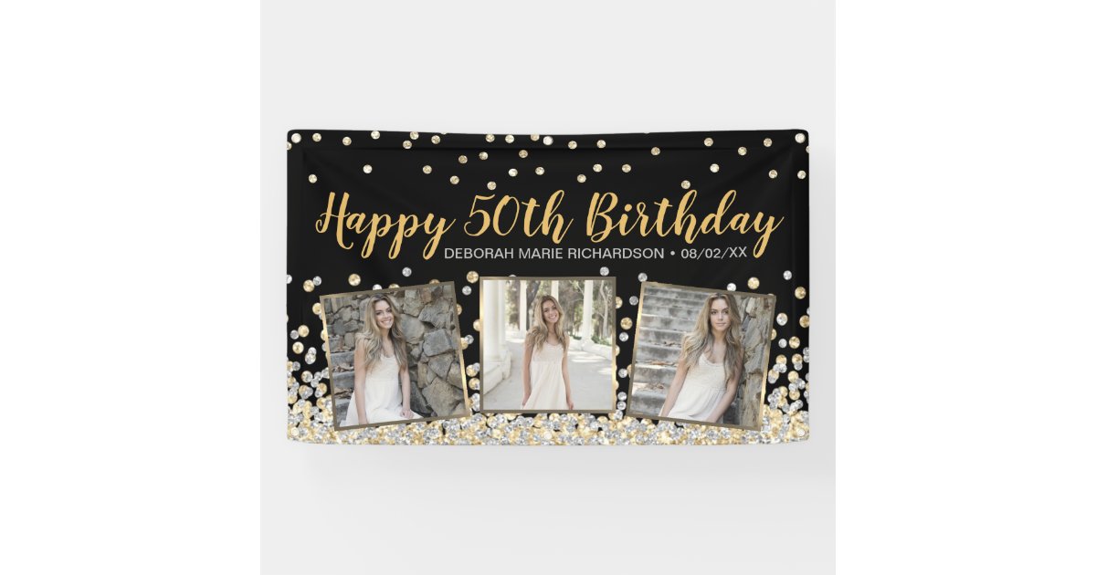 Gold Silver Confetti Photo Collage 50th Birthday Spandoek | Zazzle.nl