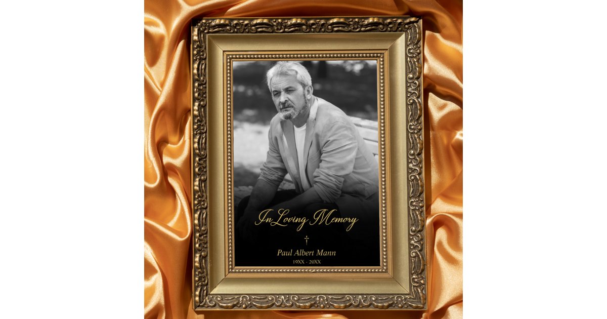 Golden in Loing Memory BW Photo Funeral Service Poster | Zazzle.nl