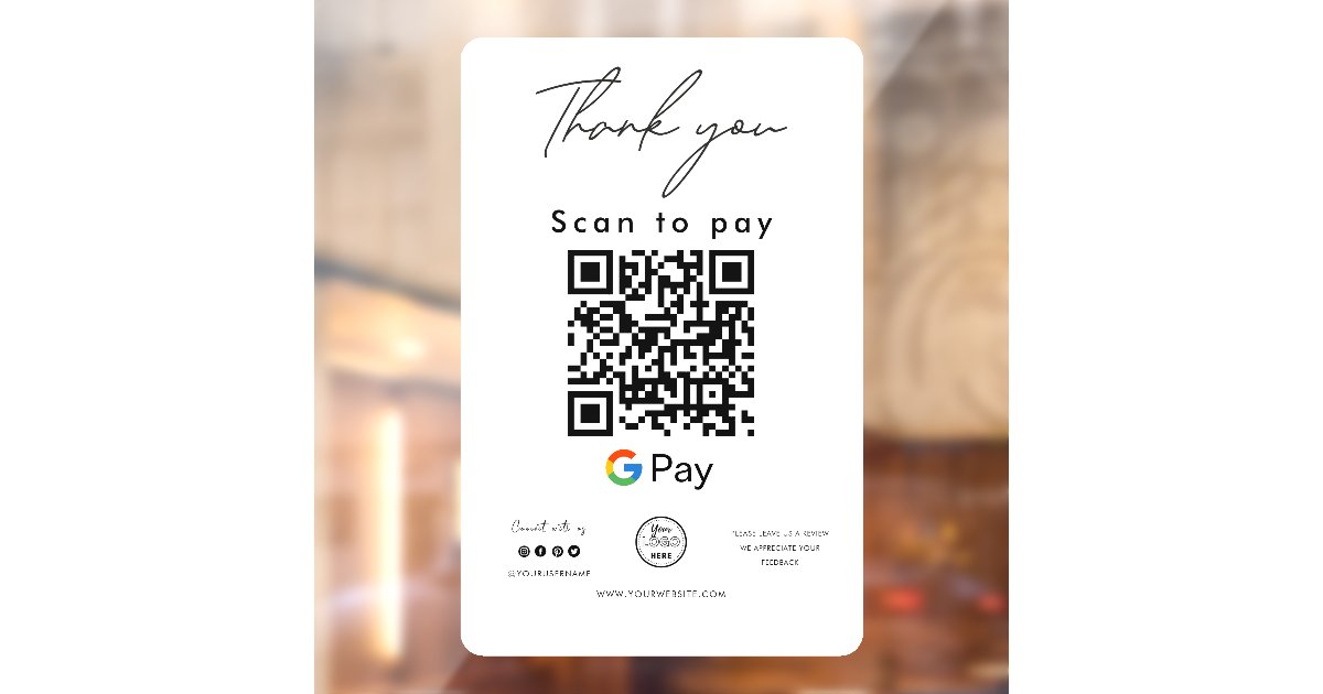 Google Pay QR Code Logo Scan to Pay Hartelijk dank Raamsticker | Zazzle.nl