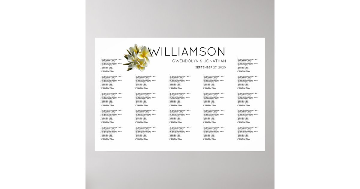 Hawaiian Yellow Plumeria Seating Chart Poster | Zazzle.nl