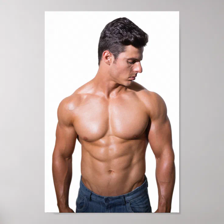 Heet Guy Sexy Shirtless Musea Man Poses Hunk Poster | Zazzle.nl