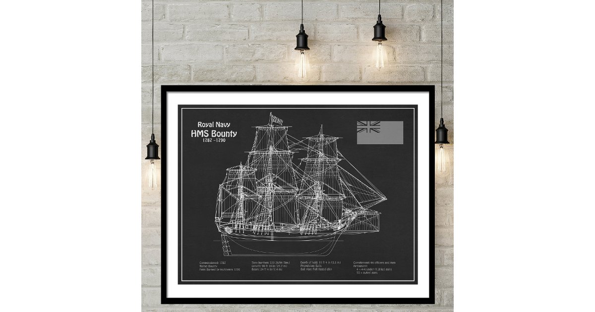 HMS Bounty - Ship Blueprint Plans PD Poster | Zazzle.nl