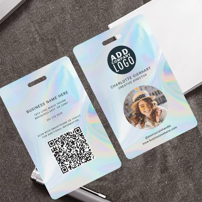 Holographic Company Logo QR Code Employee Badge | Zazzle.nl