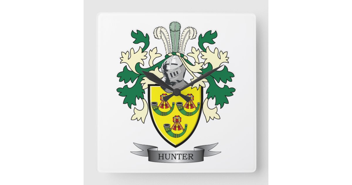 Hunter Family Crest Coat of Arms Vierkante Klok | Zazzle.nl