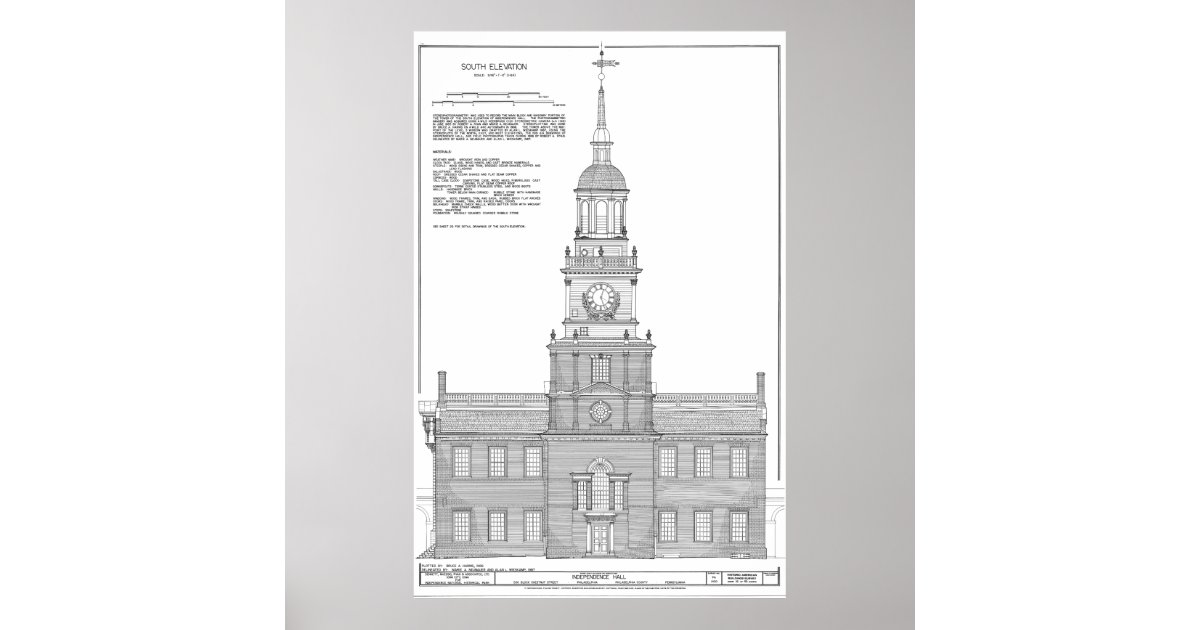 Independence Hall Blueprint Schematics Poster | Zazzle.nl