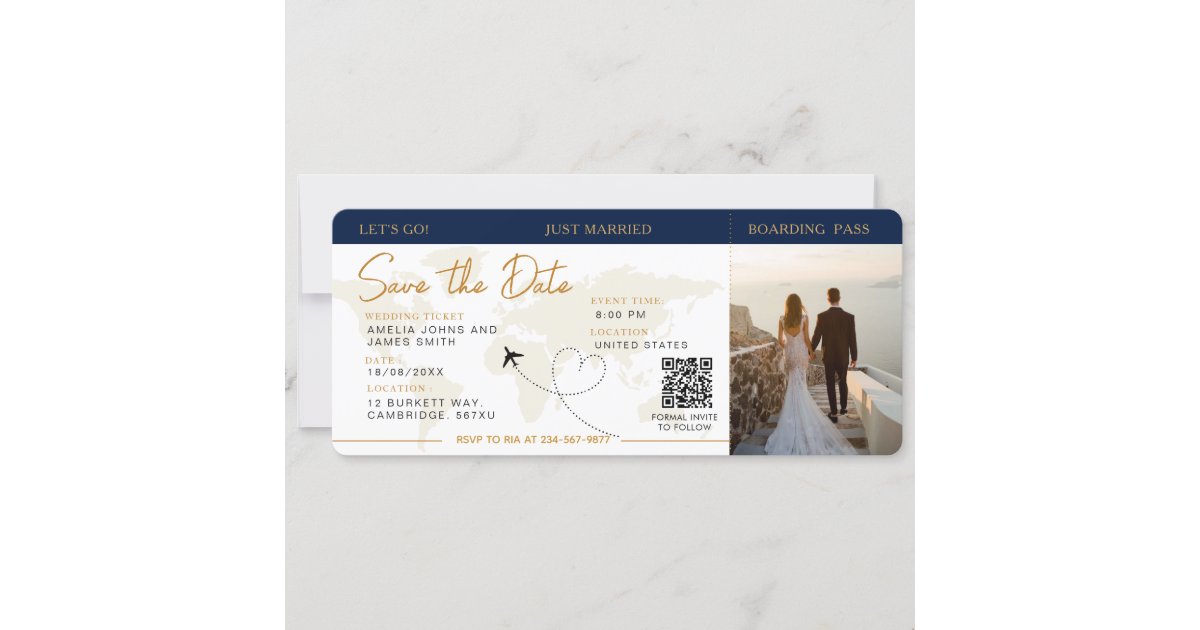 Instapkaart Vliegticket Save The Date Wedding Kaart | Zazzle.nl