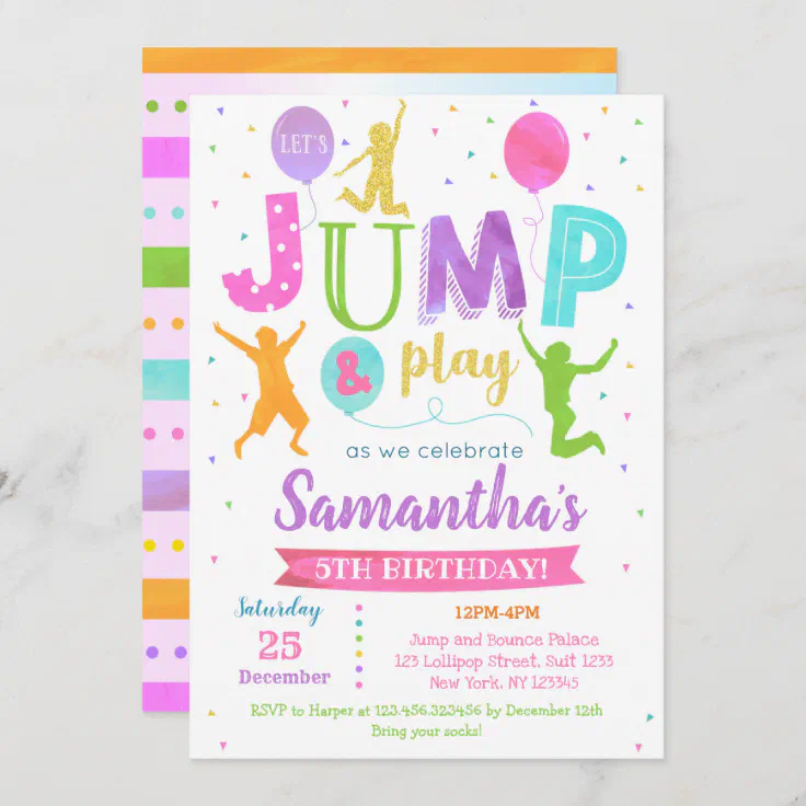 Jump Birthday Invitation Bounce Trampoline Party Kaart | Zazzle.nl