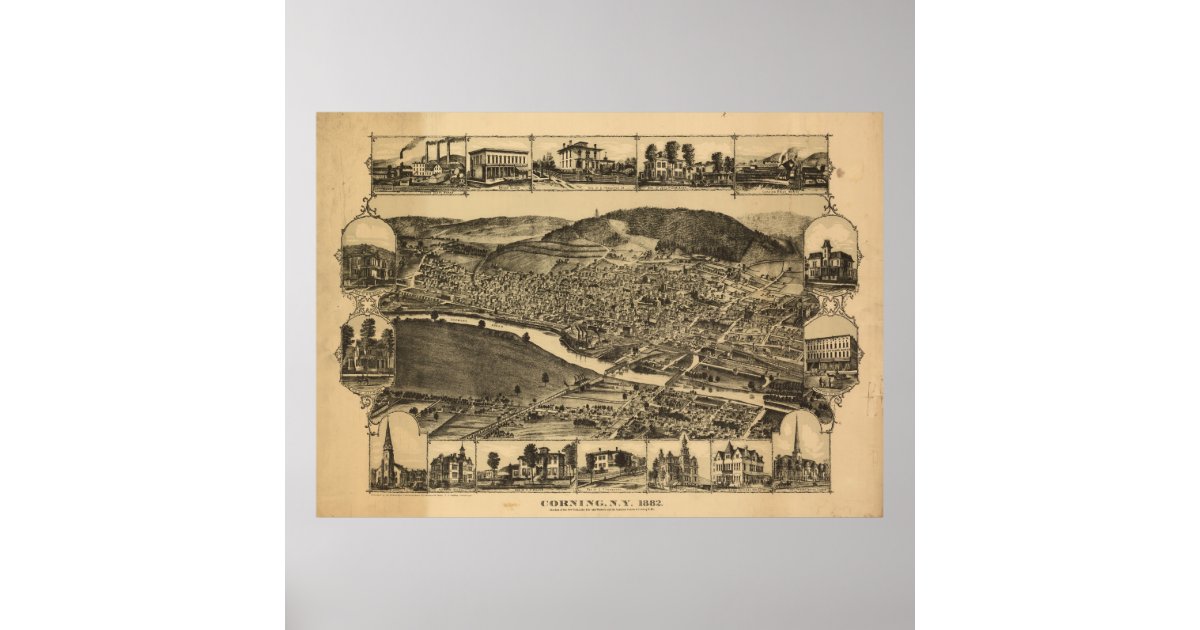 kaart van Corning New York (1882) Poster | Zazzle.nl