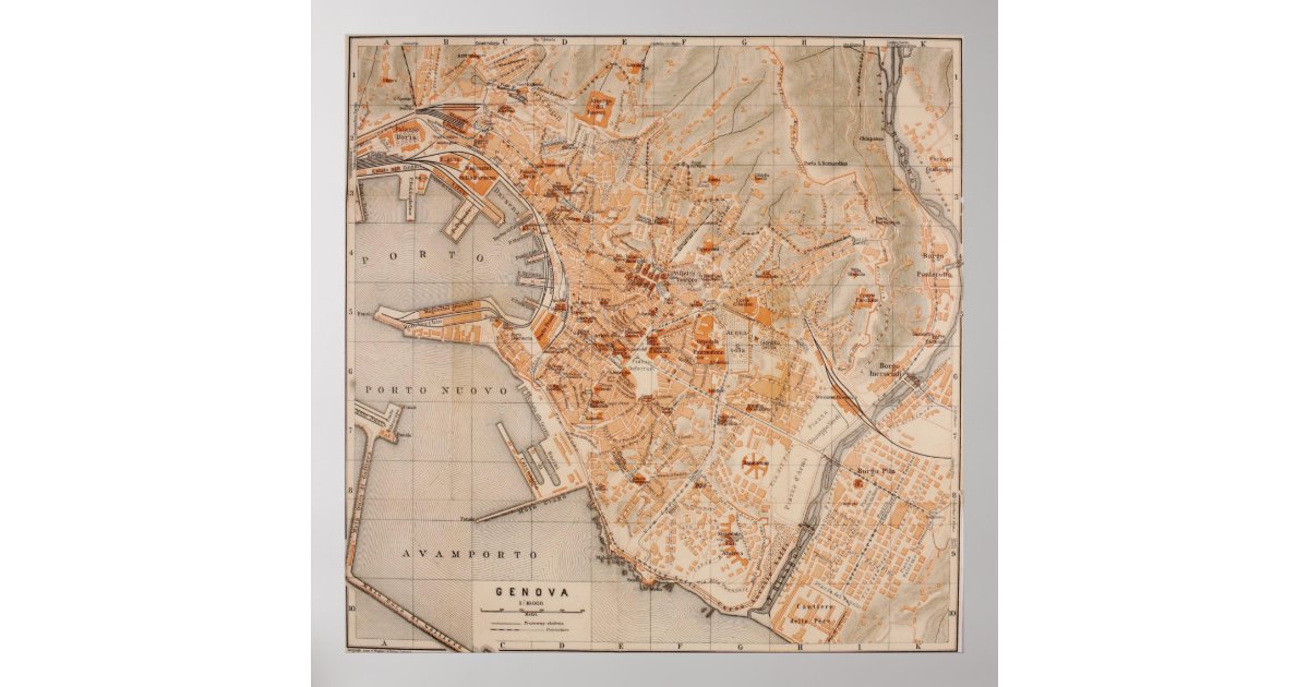 kaart van Genua Italië (1906) Poster | Zazzle.nl