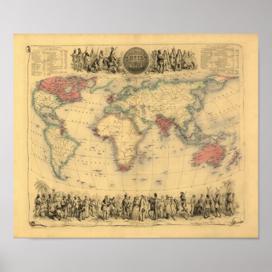 Kaart van het Britse Rijk van 1850 over de hele we Poster | Zazzle.nl