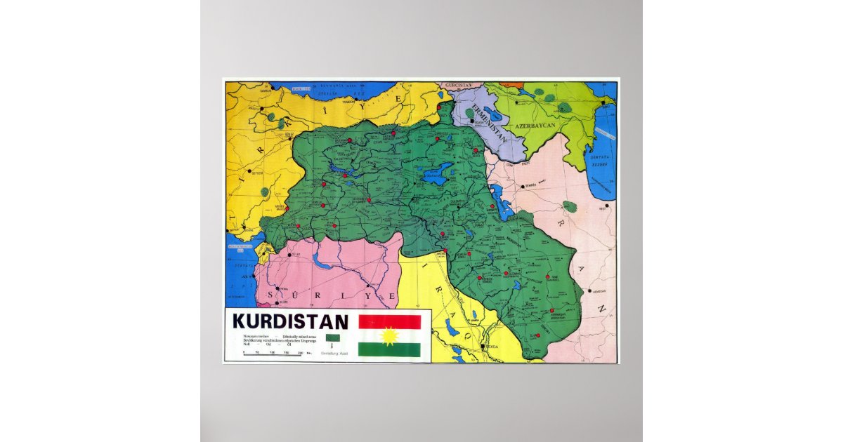 Kaart van Koerdistan Poster | Zazzle.nl