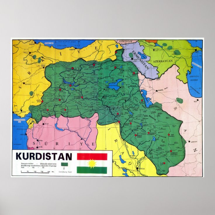 Kaart van Koerdistan Poster | Zazzle.nl