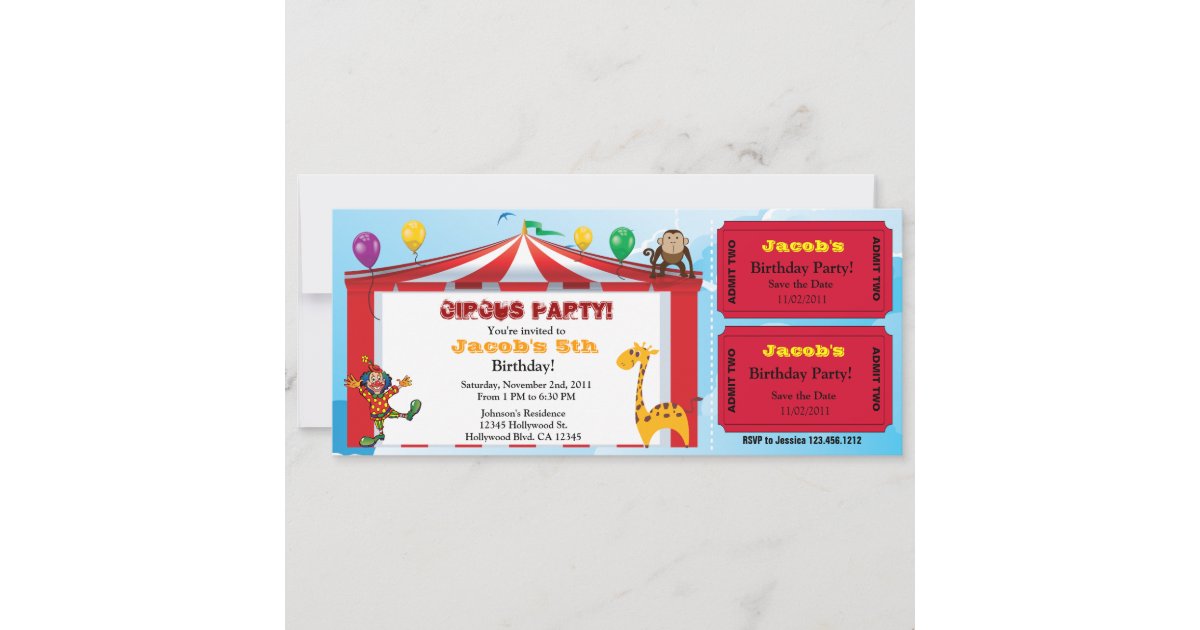 Kinder Circus Birthday Ticket nodigt uit Kaart | Zazzle.nl