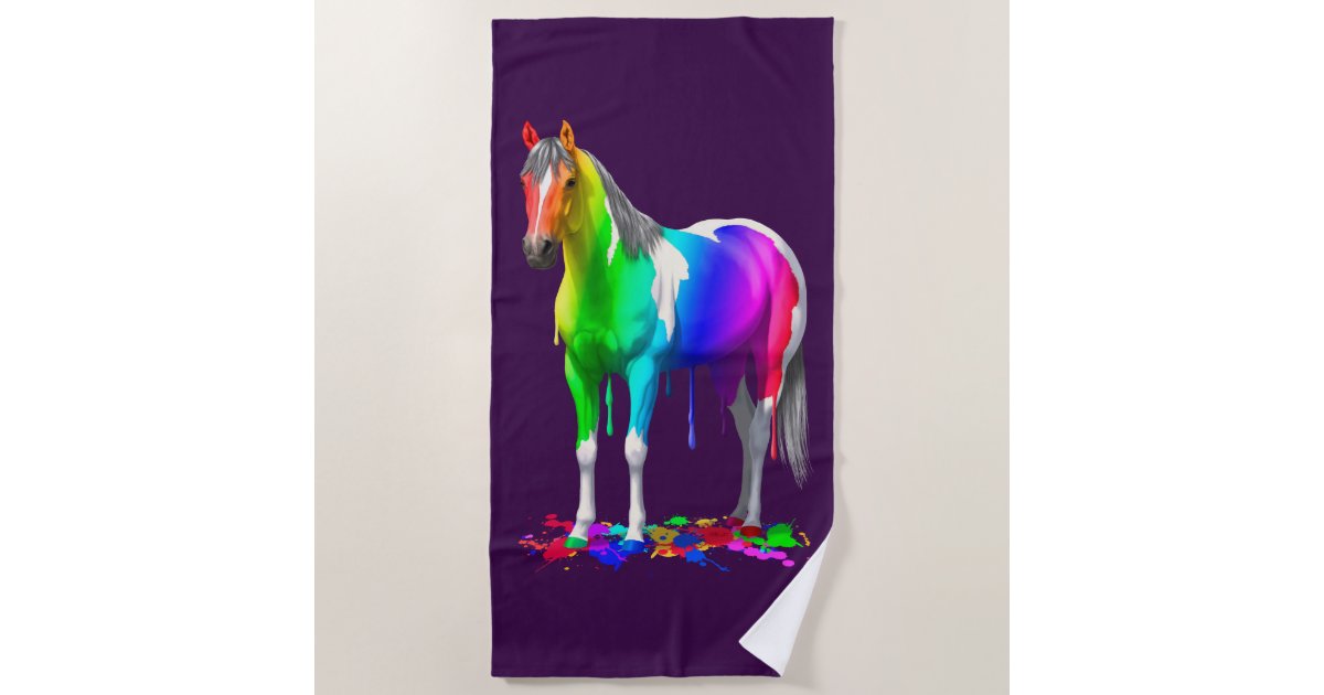 Kleurrijke regenboogdruppelaar Natte verf Paard Strandlaken | Zazzle.nl