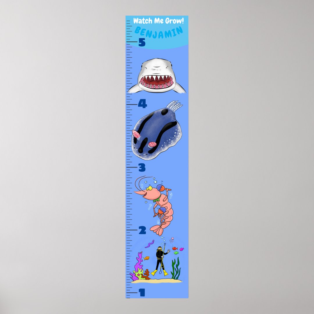 Kute fish zee creats cartoon growth chart poster | Zazzle.nl