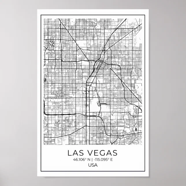 Las Vegas Map - Las Vegas Black en White Map Poster | Zazzle.nl