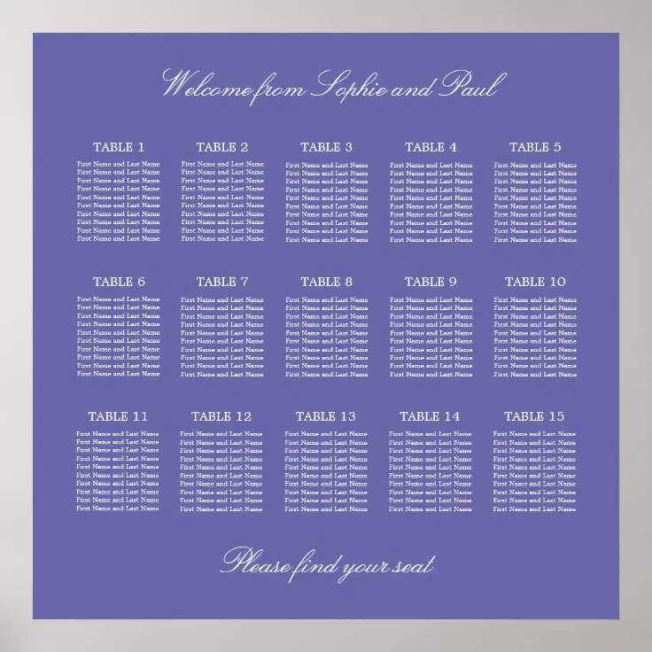 Lavender 15 Table Wedding Seating Chart Poster | Zazzle.nl