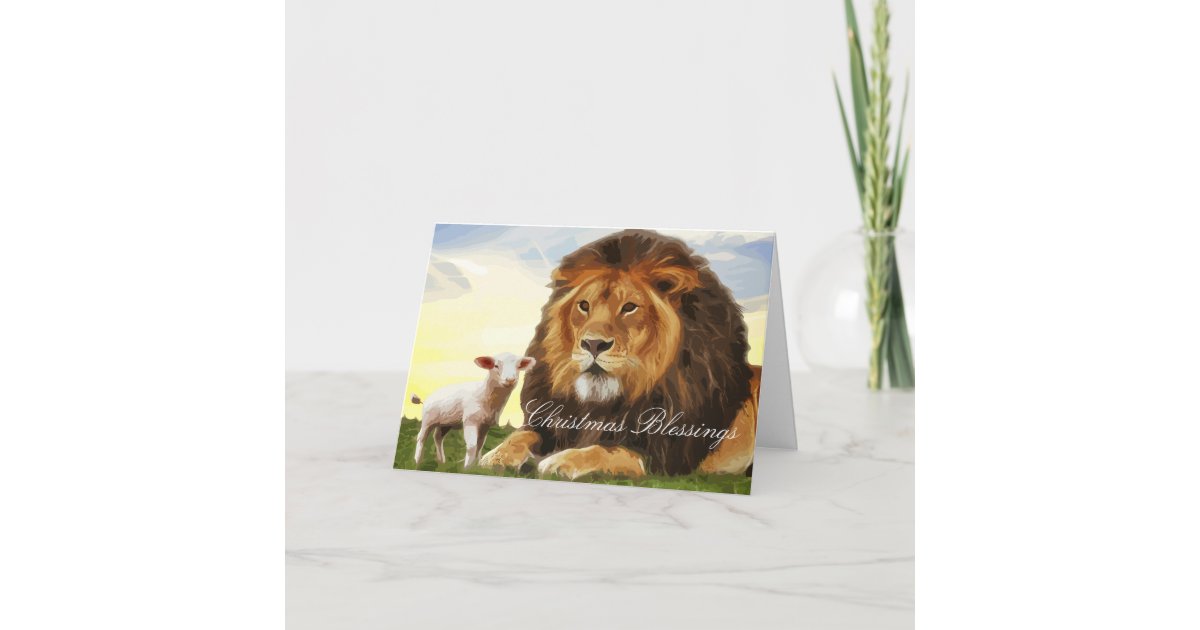 Leeuw en Lam, kerstgroet vakantiekaart Feestdagen Kaart | Zazzle.nl