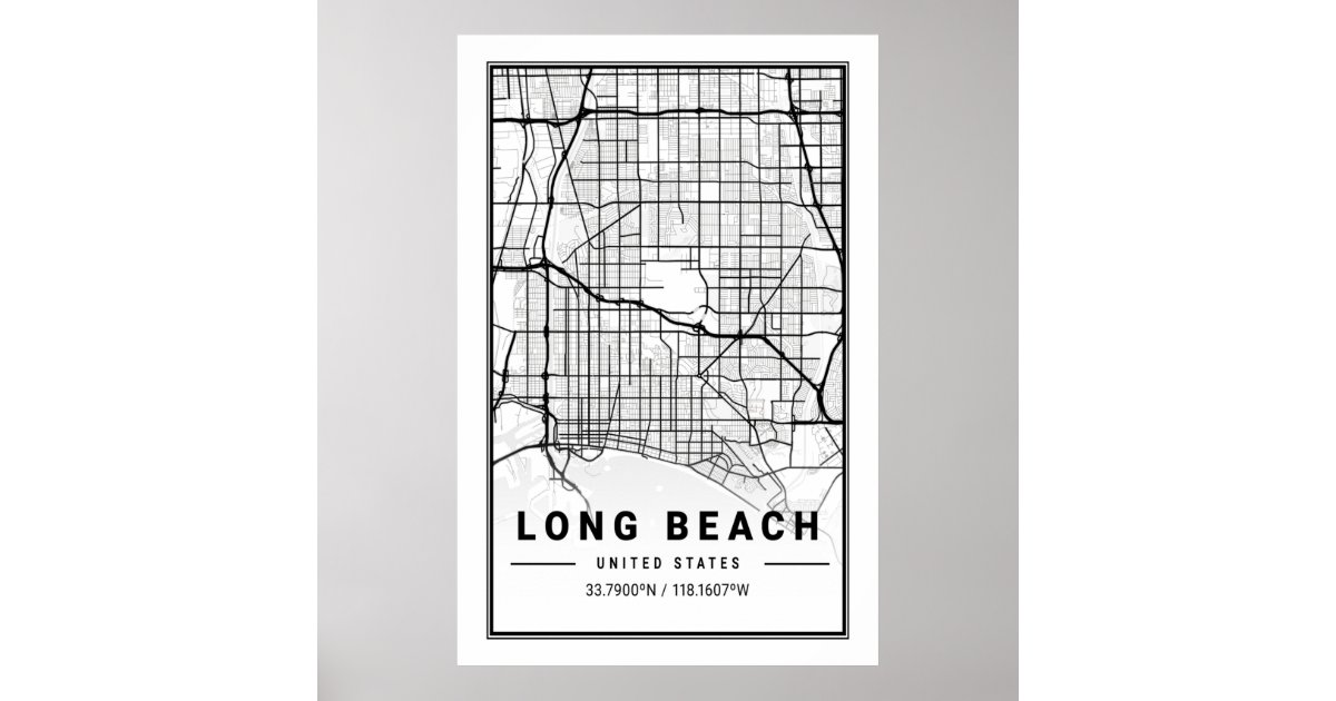 Long Beach California City Travel City Map Poster | Zazzle.nl