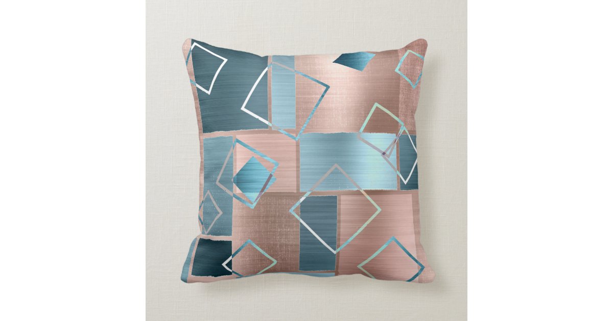 Luxe Abstracte| Blush Roos Gold en Blauwgroen geom Kussen | Zazzle.nl