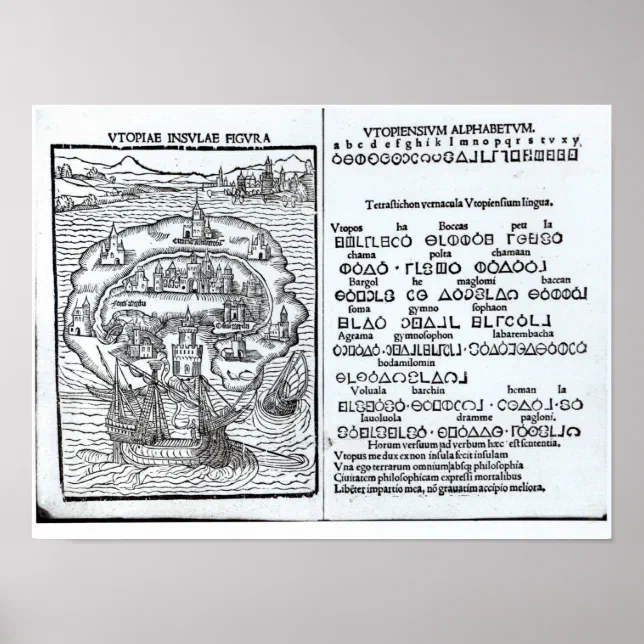 Map of the Island of Utopia and its Alphabet Poster | Zazzle.nl