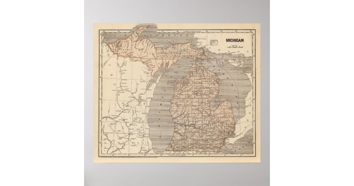 Michigan Atlas Map Poster | Zazzle.nl