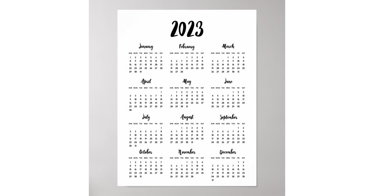 Modern 2023 kalenderdagen poster | Zazzle.nl