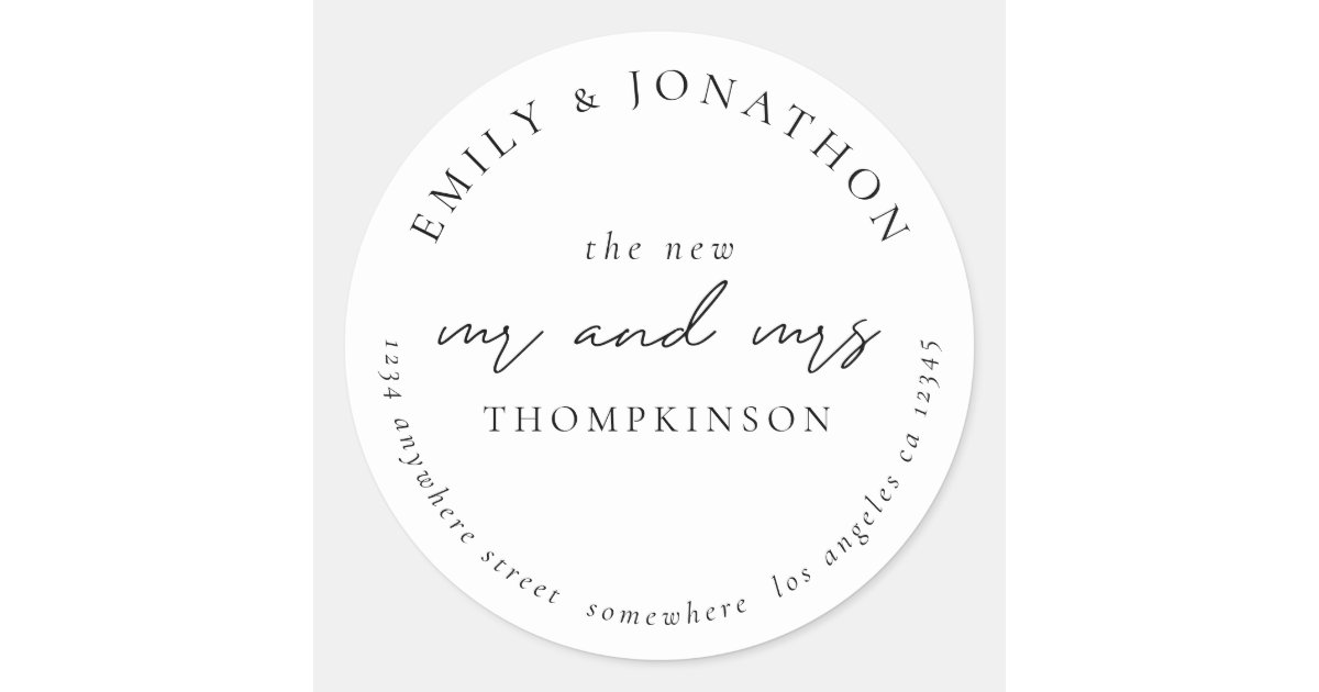 Modern New Mr Mrs Script Name Return Address Ronde Sticker Zazzle Nl