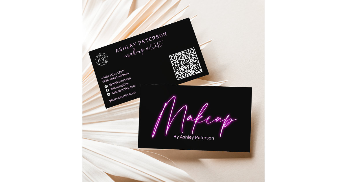 Moderne glam paarse neon make-up script logo qr co visitekaartje ...