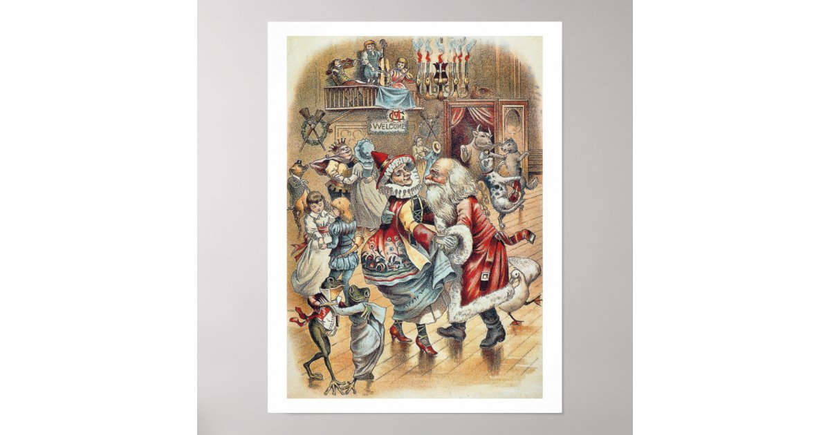Moeder Goose Dancing met Santa Claus Poster | Zazzle.nl