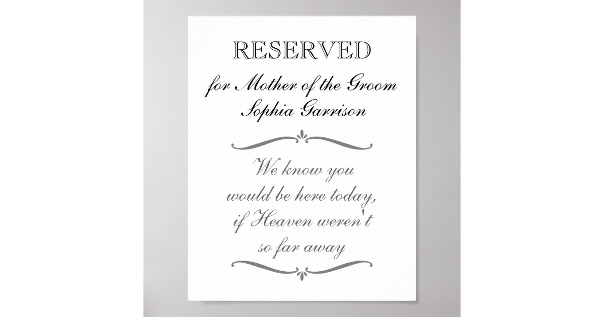 Moeder van de bruidegom Memorial Gereserveerde bru Poster | Zazzle.nl