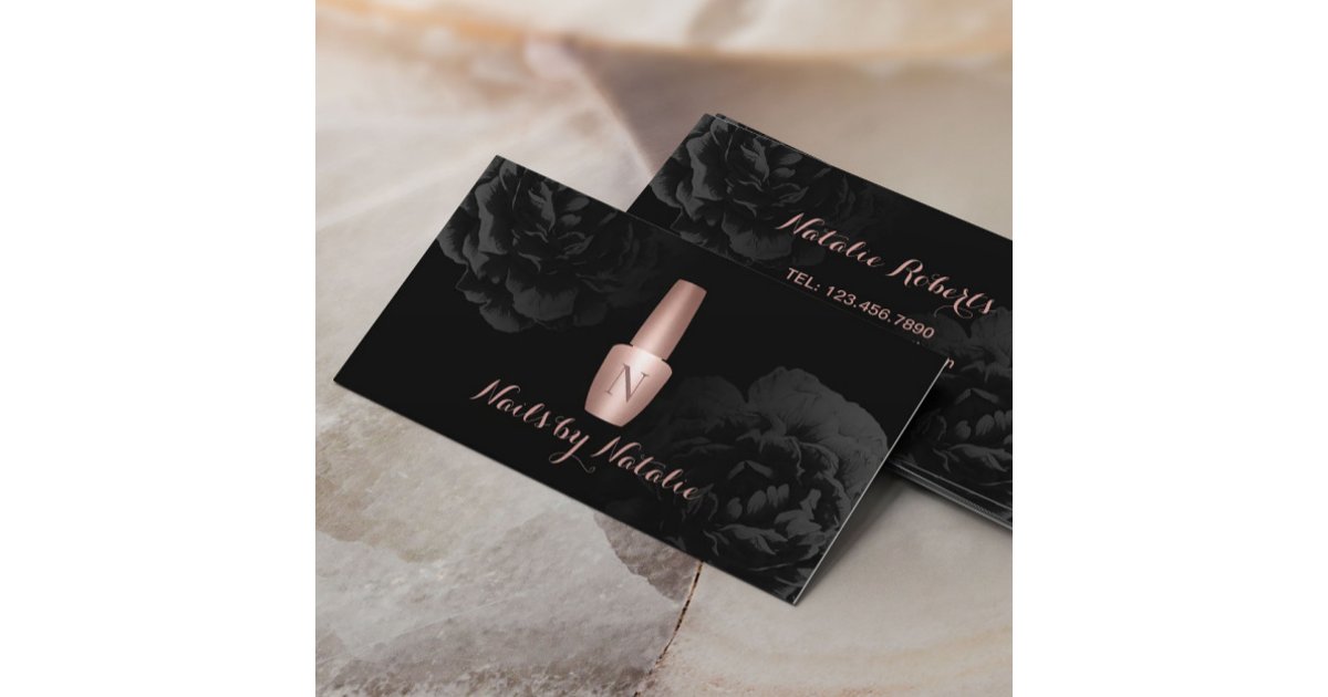 Nail Salon Roos Gold Pools flesje zwart Visitekaartje | Zazzle.nl