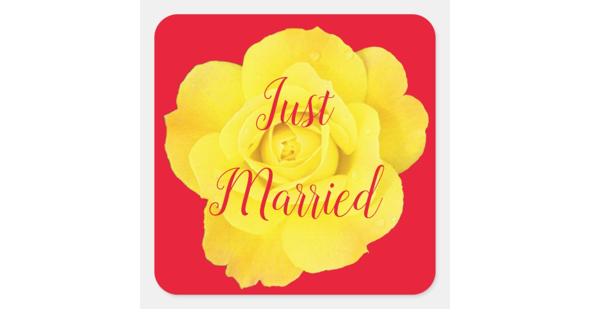 Net getrouwd Pas getrouwd bruiloft geel rose kleur Vierkante Sticker ...