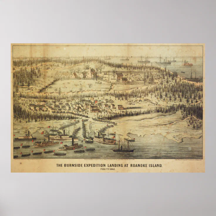Old Roanoke Island Burnside Expedition Map (1862) Poster | Zazzle.nl