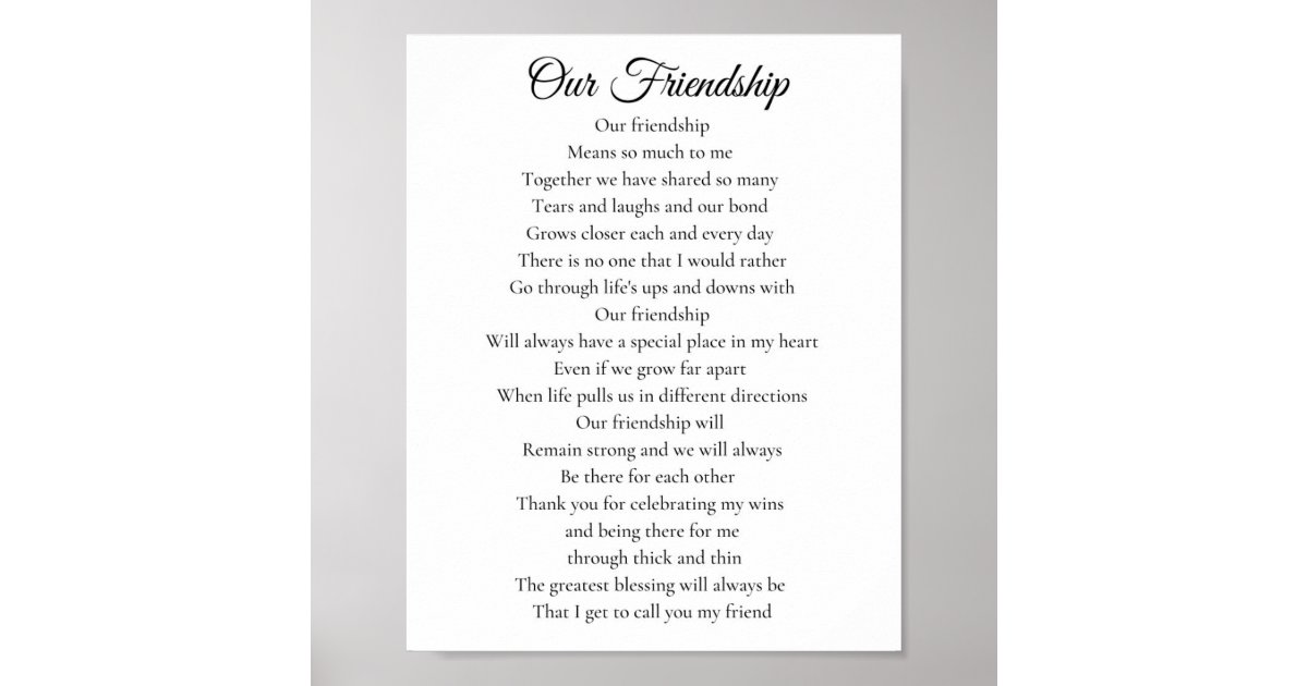 Ons vriendschap Beste vrienden gedicht Poster | Zazzle.nl