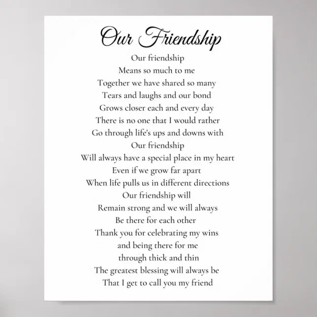 Ons vriendschap Beste vrienden gedicht Poster | Zazzle.nl