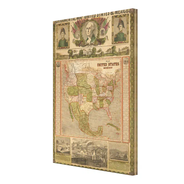 Ornamental Map of The United States and Mexico Canvas Afdruk | Zazzle.nl