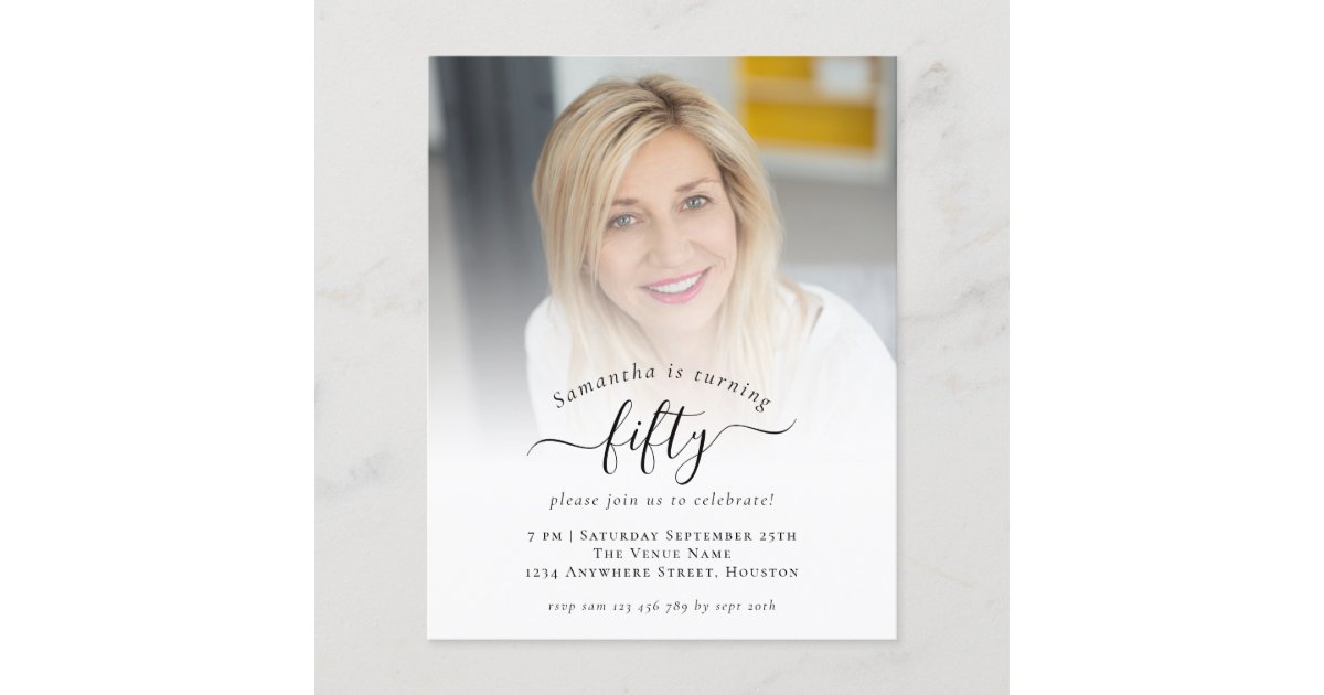 PAPER Foto Script 50th Birthday Party Invitation Flyer | Zazzle.nl