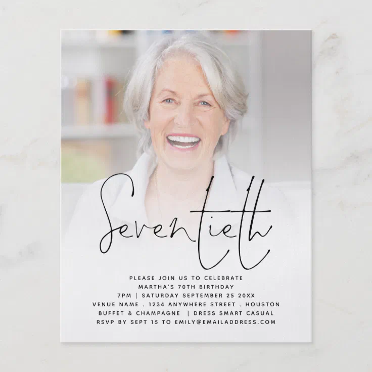 PAPER Script Photo 70th Birthday Party Invitation Flyer | Zazzle.nl