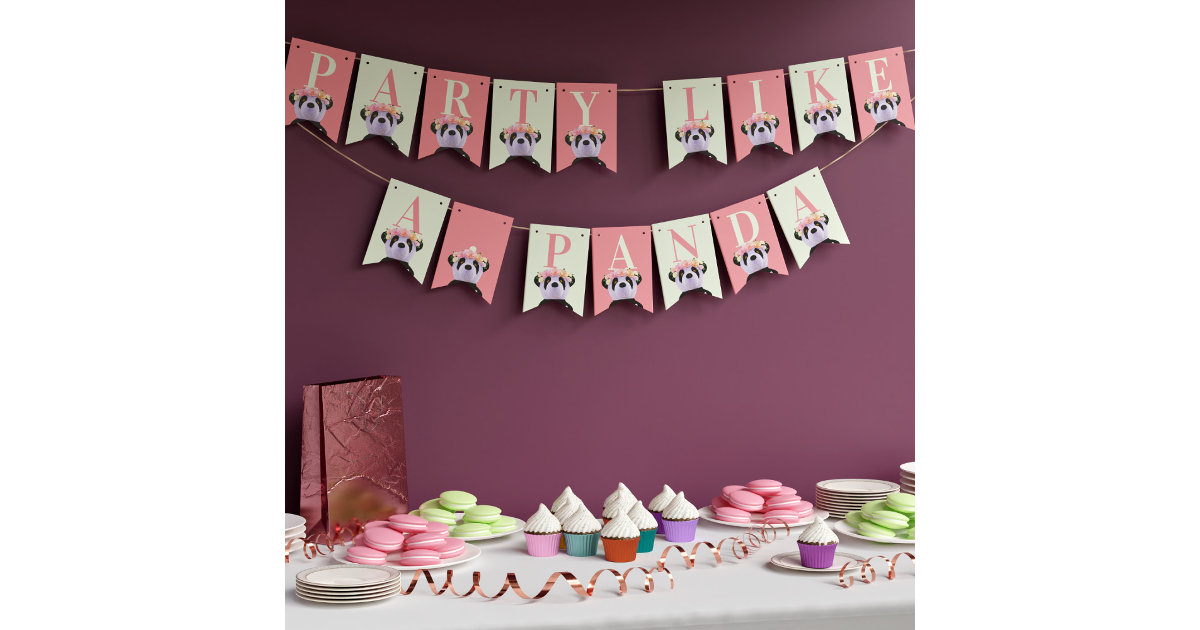 Peach Panda Birthday Party Bunting Flags Vlaggetjes | Zazzle.nl
