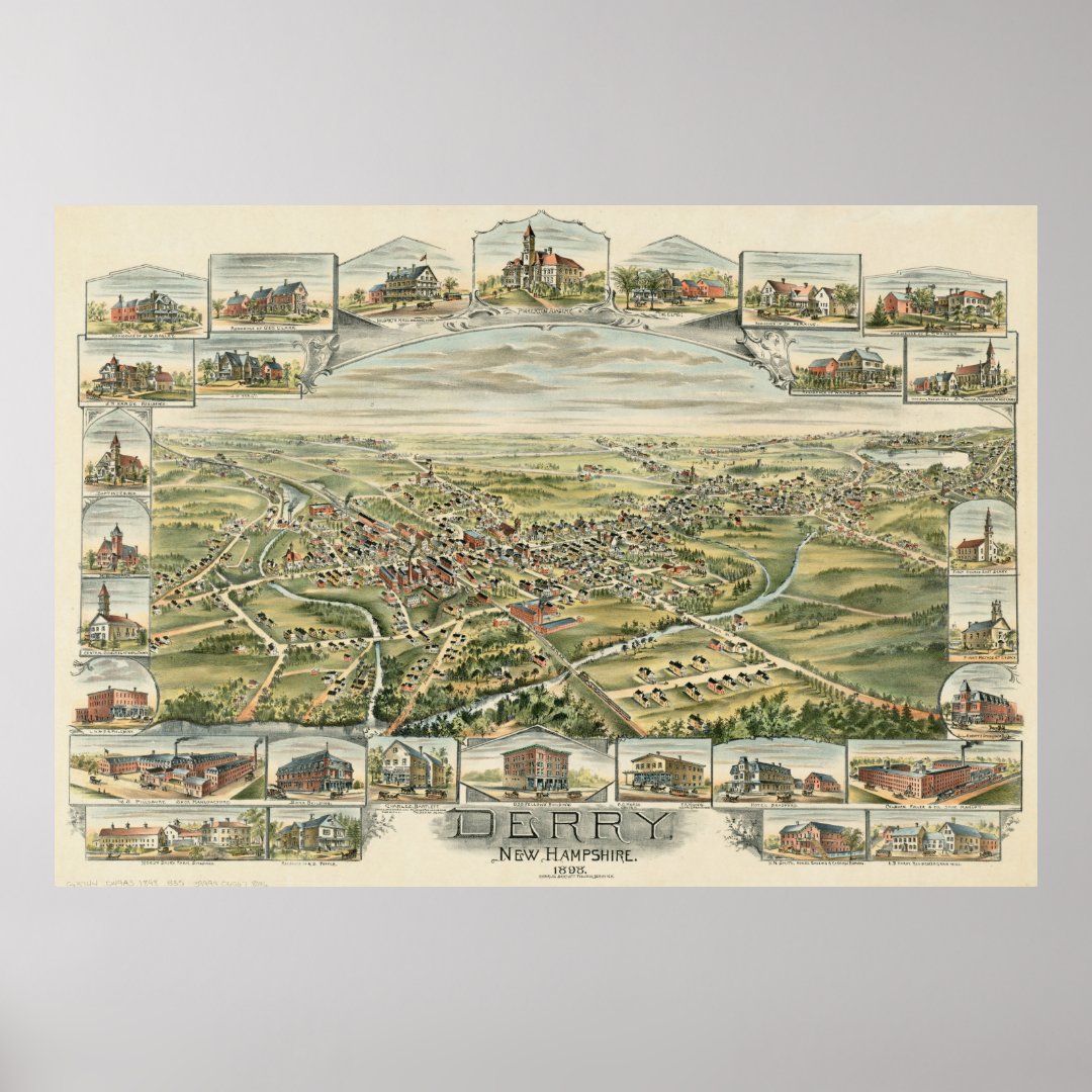 Pictorial Map of Derry NH (1898) Poster | Zazzle.nl