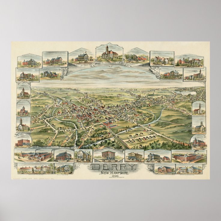 Pictorial Map of Derry NH (1898) Poster | Zazzle.nl