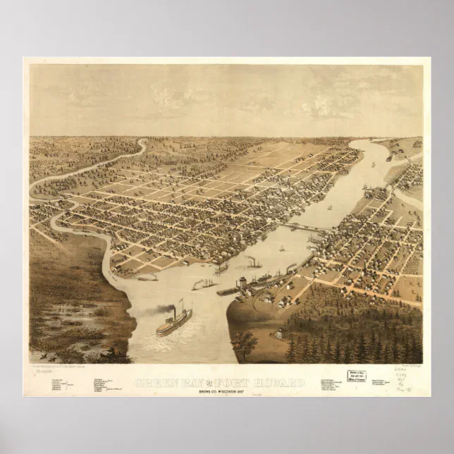 Pictorial Map of Green Bay WI (1867) Poster | Zazzle.nl