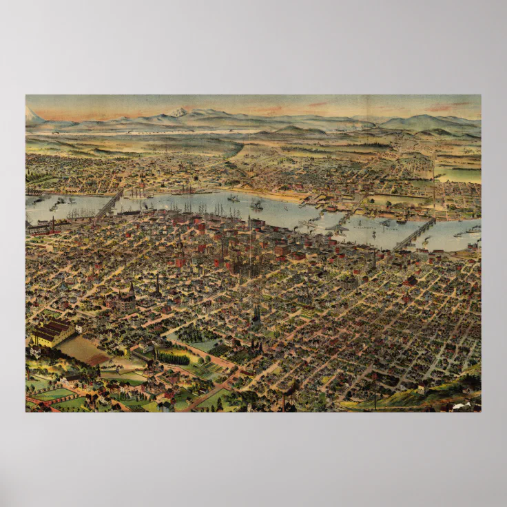 Pictorial Map of Portland Oregon (1890) Poster | Zazzle.nl