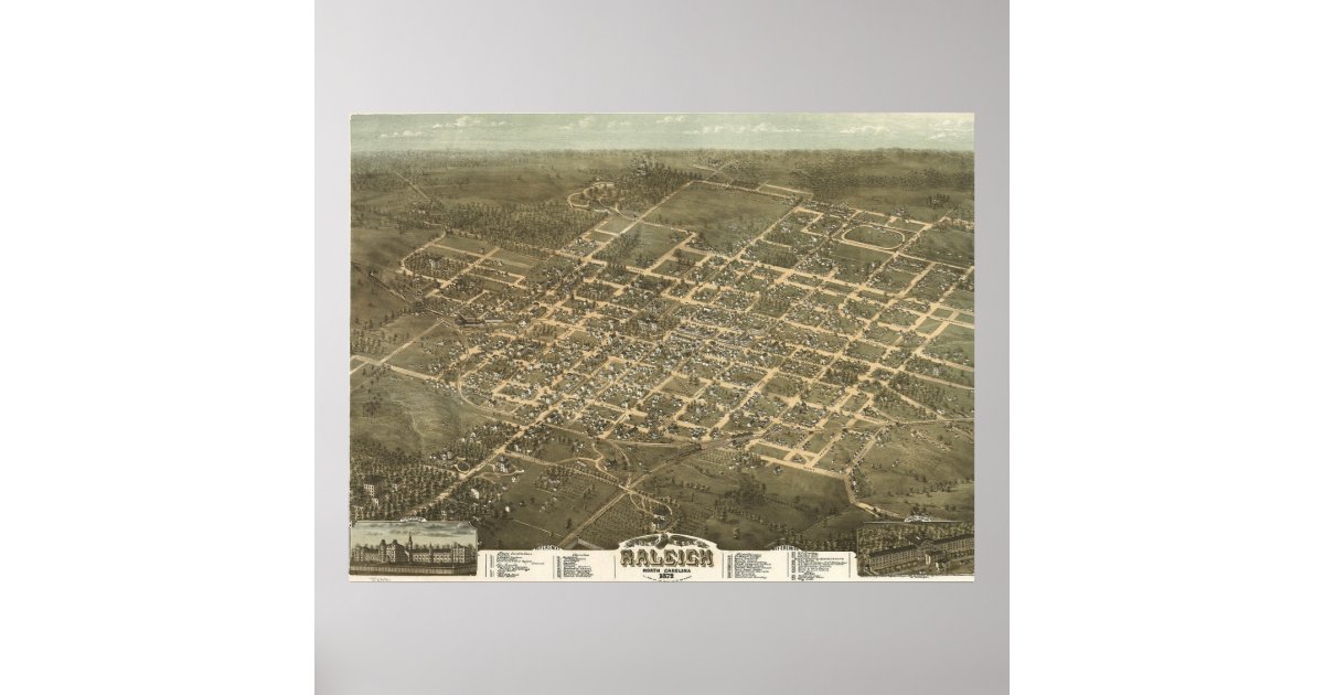 Pictorial Map of Raleigh NC (1872) Poster | Zazzle.nl